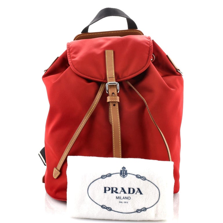 Prada Logo Panel Backpack Tessuto with Saffiano Leather For Sale at 1stDibs