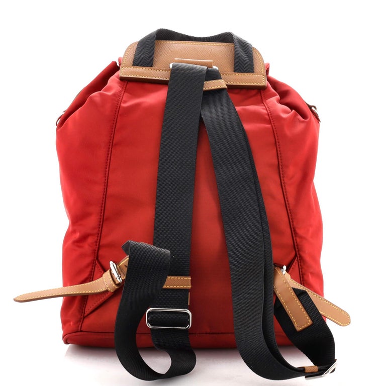 Prada Logo Panel Backpack Tessuto with Saffiano Leather For Sale at 1stDibs