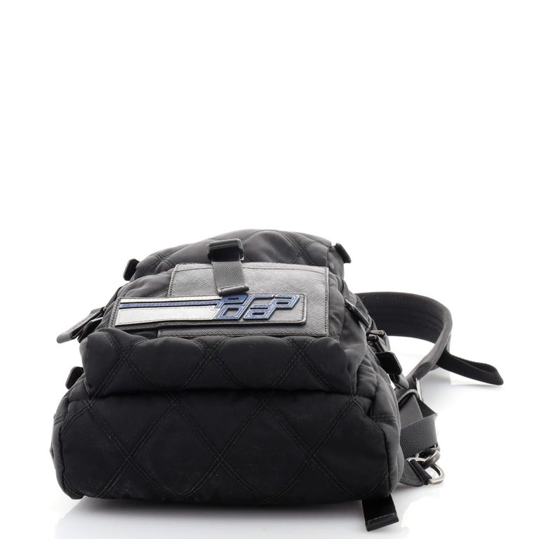 Prada Logo Patch Buckle Sling Bag Quilted Tessuto with Saffiano Leather ...