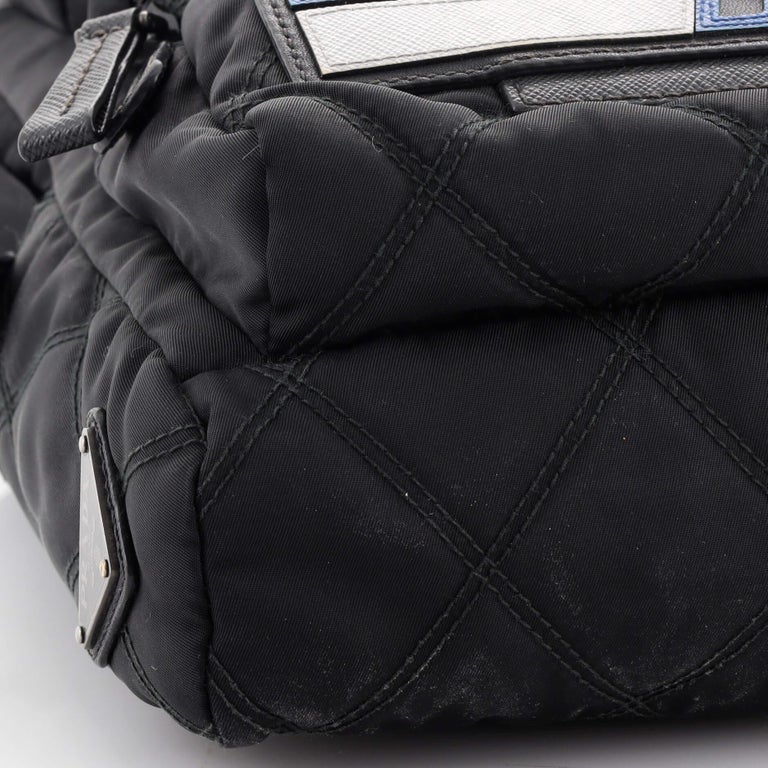 Prada Logo Patch Buckle Sling Bag Quilted Tessuto with Saffiano Leather ...
