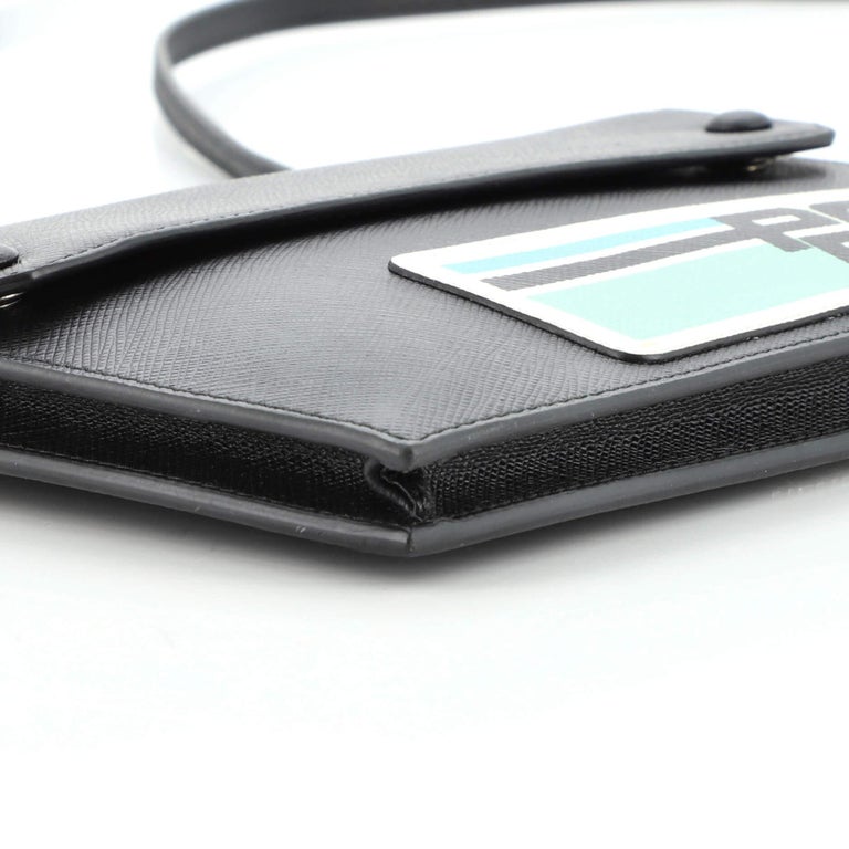 Prada Logo Patch Crossbody Bag Saffiano Leather Mini For Sale at 1stDibs