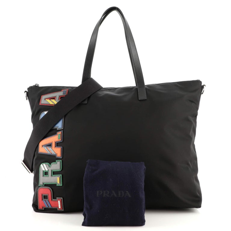 Prada Logo Patches Convertible Tote Tessuto with Saffiano Leather Large ...