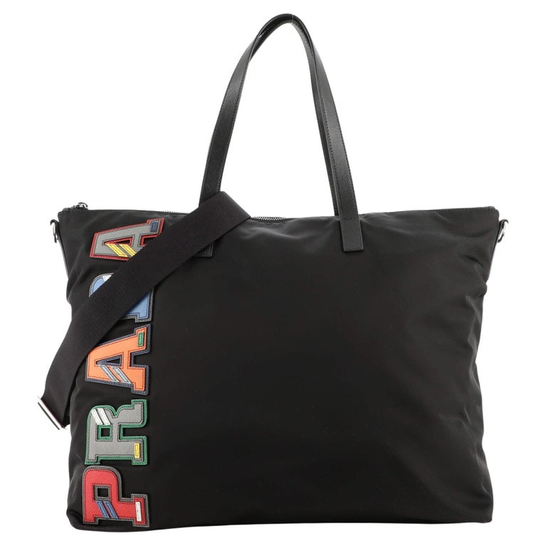 Prada Logo Patches Convertible Tote Tessuto with Saffiano Leather Large ...