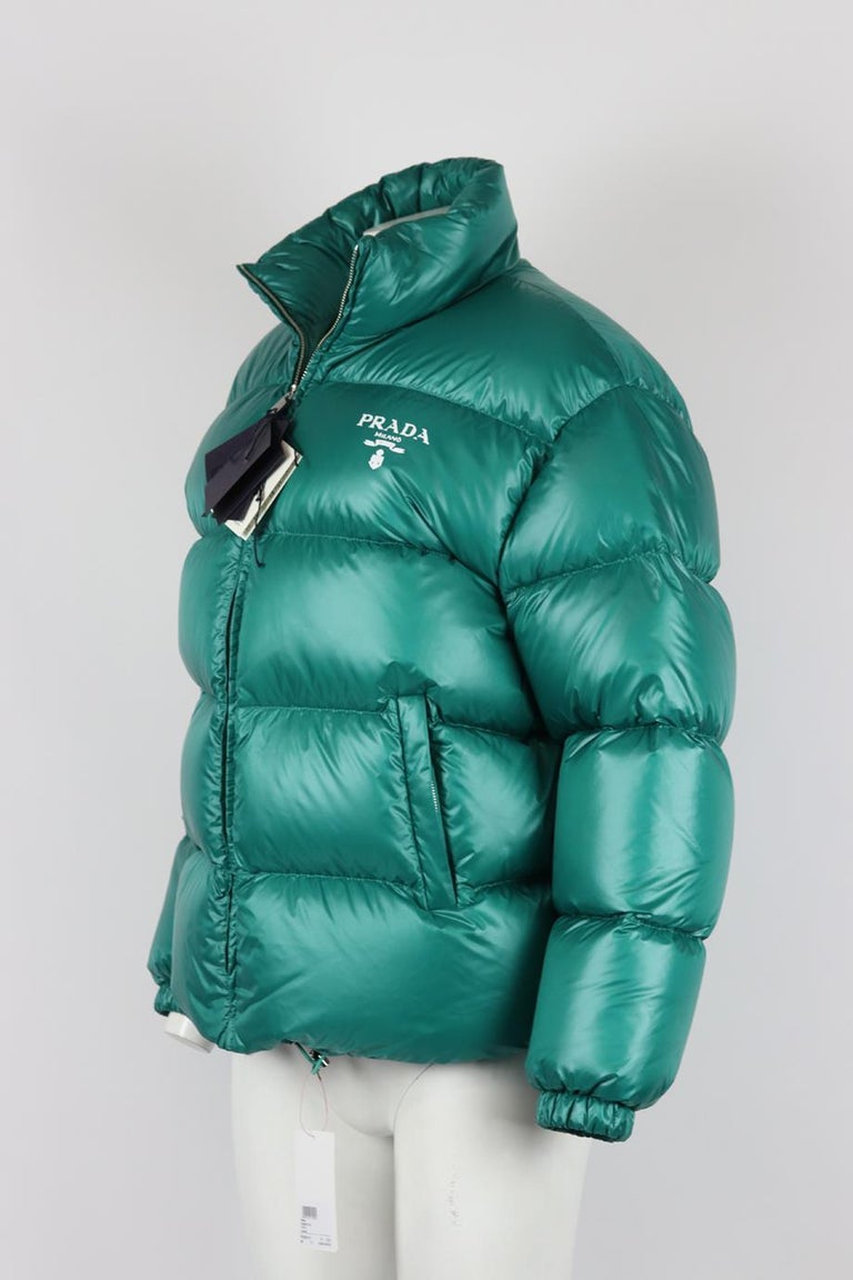 Prada Logo Printed Quilted Shell Down Jacket It 38 Uk 6 For Sale at 1stDibs