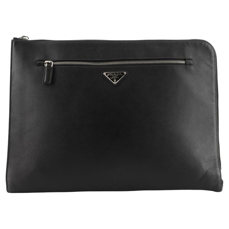 Prada Logo Zip Pocket Pouch Saffiano Leather Large at 1stDibs