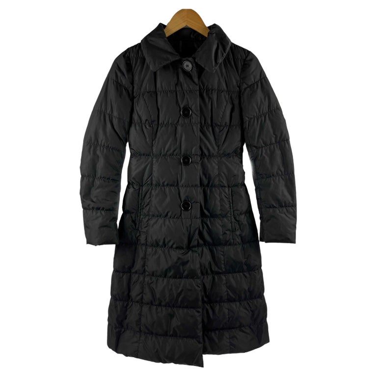 Prada Long Down Puffer Black Nylon Jacket 2 Pockets Button Down For ...