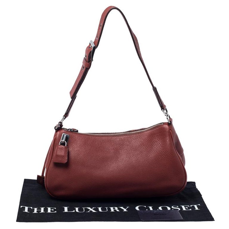 Prada Maroon Leather Lock and Key Shoulder Bag For Sale at 1stDibs