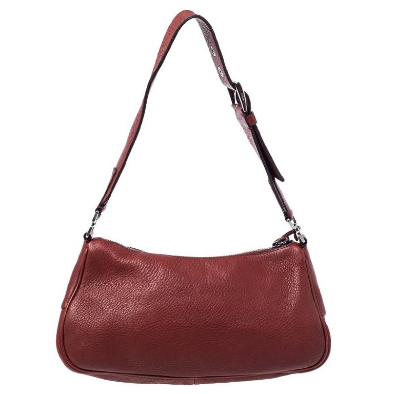 Prada Maroon Leather Lock and Key Shoulder Bag For Sale at 1stDibs