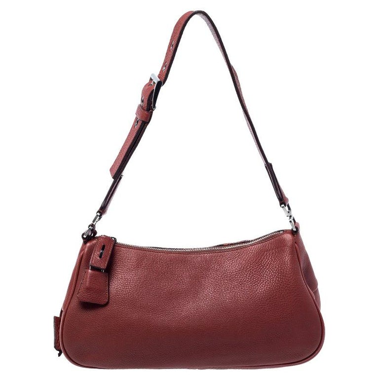 Prada Maroon Leather Lock and Key Shoulder Bag For Sale at 1stDibs
