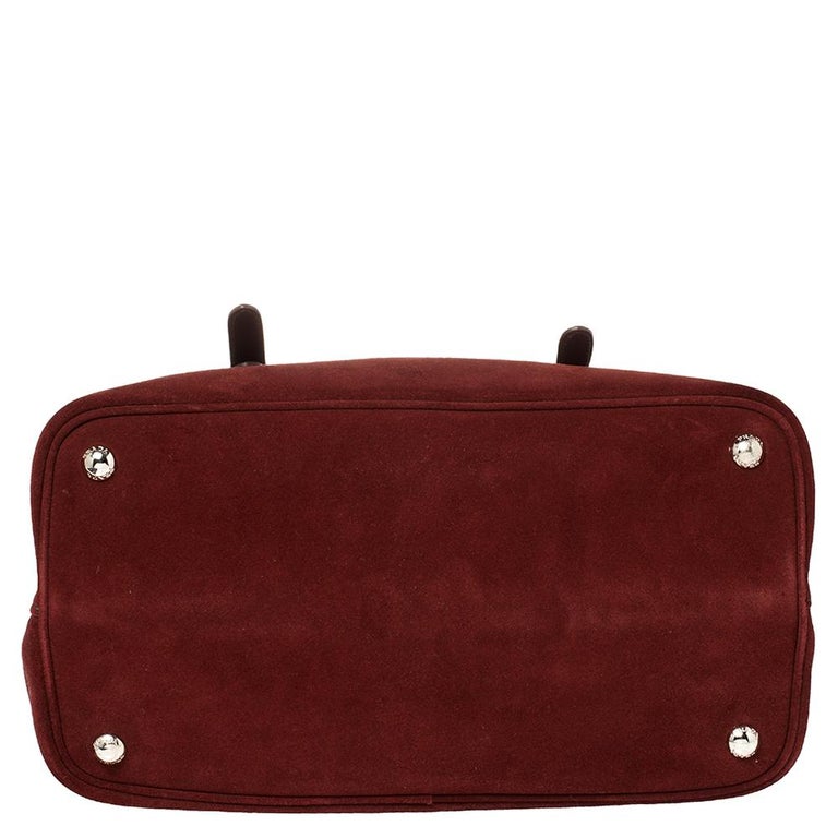 Prada Maroon Suede and Leather Double Turn Lock Top Handle Bag at 1stDibs
