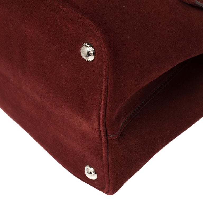 Prada Maroon Suede and Leather Double Turn Lock Top Handle Bag at 1stDibs