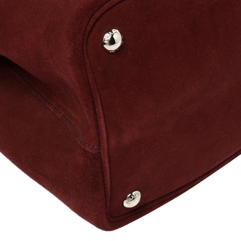 Prada Maroon Suede and Leather Double Turn Lock Top Handle Bag at 1stDibs