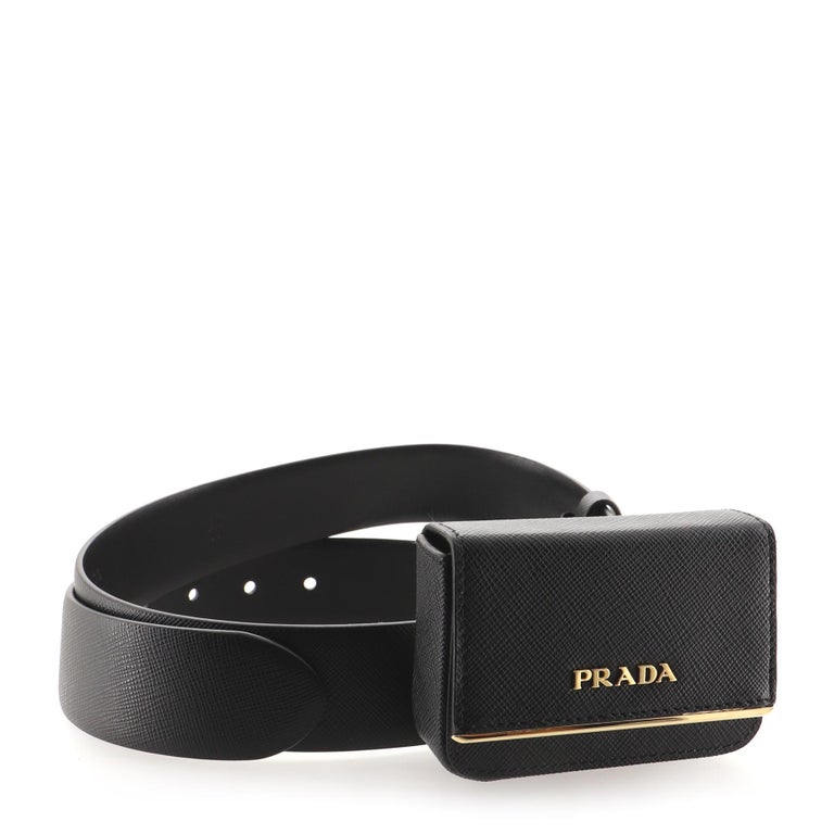 Prada Metal Bar Flap Belt Pouch Saffiano Leather at 1stDibs