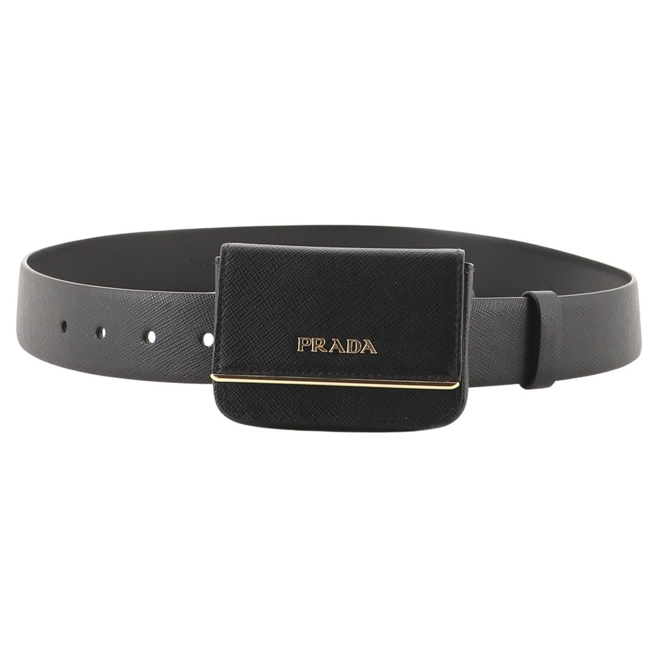 Prada Metal Bar Flap Belt Pouch Saffiano Leather at 1stDibs