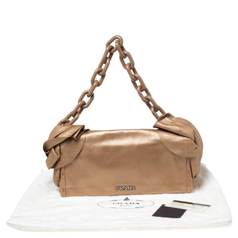 Prada Metallic Beige Leather Ruffle Chain Shoulder Bag at 1stDibs