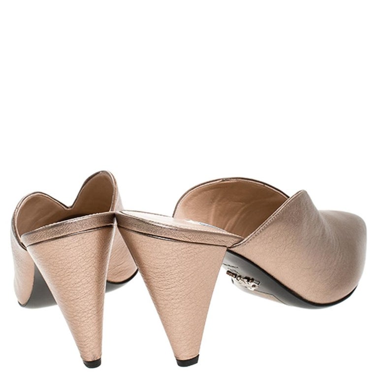 Prada Metallic Bronze Leather Pointed Toe Cone Heel Mules Size 39 at ...