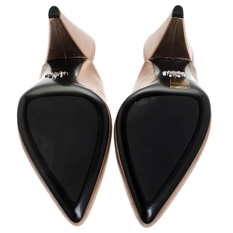 Prada Metallic Bronze Leather Pointed Toe Cone Heel Mules Size 39 at ...