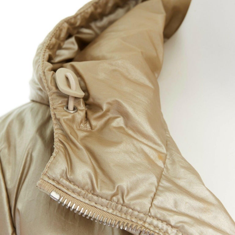 PRADA metallic gold nylon polyester padded hooded fitted winter jacket ...