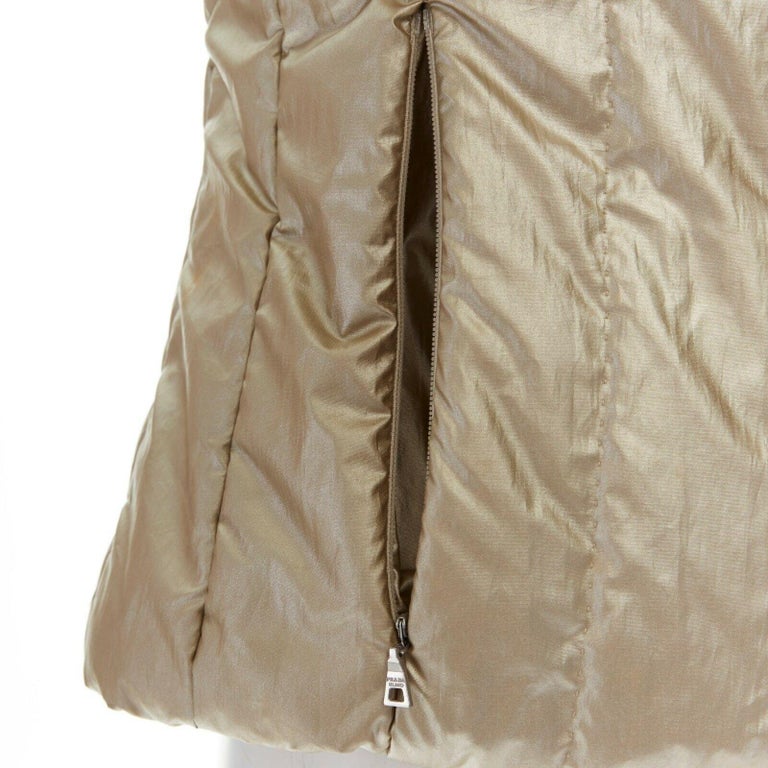 PRADA metallic gold nylon polyester padded hooded fitted winter jacket ...