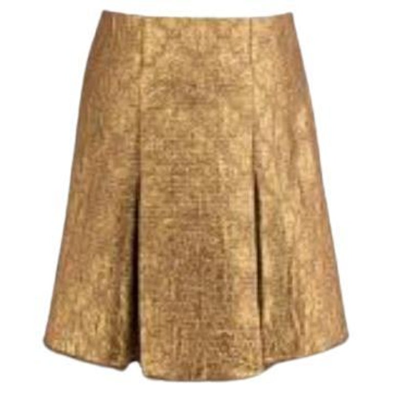Prada Metallic Gold Pleated Brocade Skirt For Sale at 1stDibs