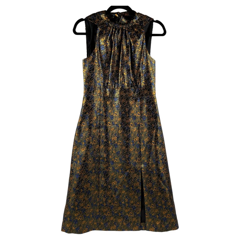 Prada Metallic Green Floral Print Midi Halter-Neck Dress 40 US 4 For ...