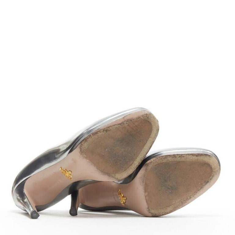 PRADA metallic mirrored silver leather round toe platform pump EU36 US6 UK3 For Sale at 1stDibs