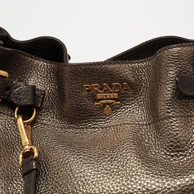 Prada Metallic Moss Vitello Daino Leather Side Pocket Hobo For Sale at ...