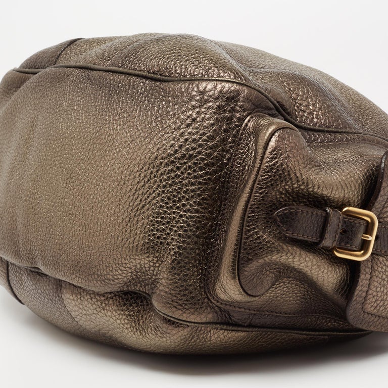 Prada Metallic Moss Vitello Daino Leather Side Pocket Hobo For Sale at ...