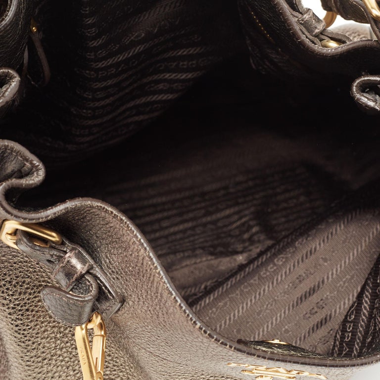 Prada Metallic Moss Vitello Daino Leather Side Pocket Hobo For Sale at ...