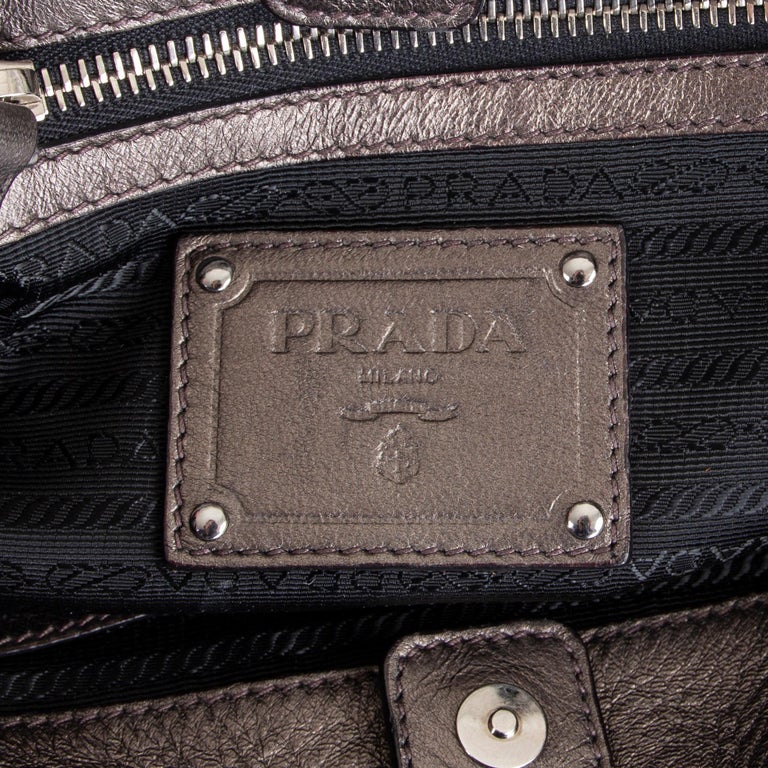 PRADA metallic pewter RUCHED leather Small Shoulder Bag at 1stDibs