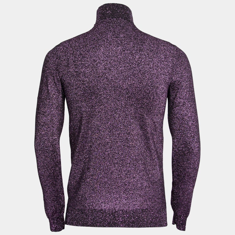 Prada Metallic Purple Lurex Knit Turtle Neck Long Sleeve Sweater L For ...