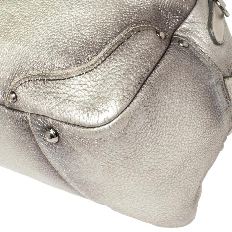 Prada Metallic Silver Cervo Antik Leather Bauletto Bag For Sale at 1stDibs