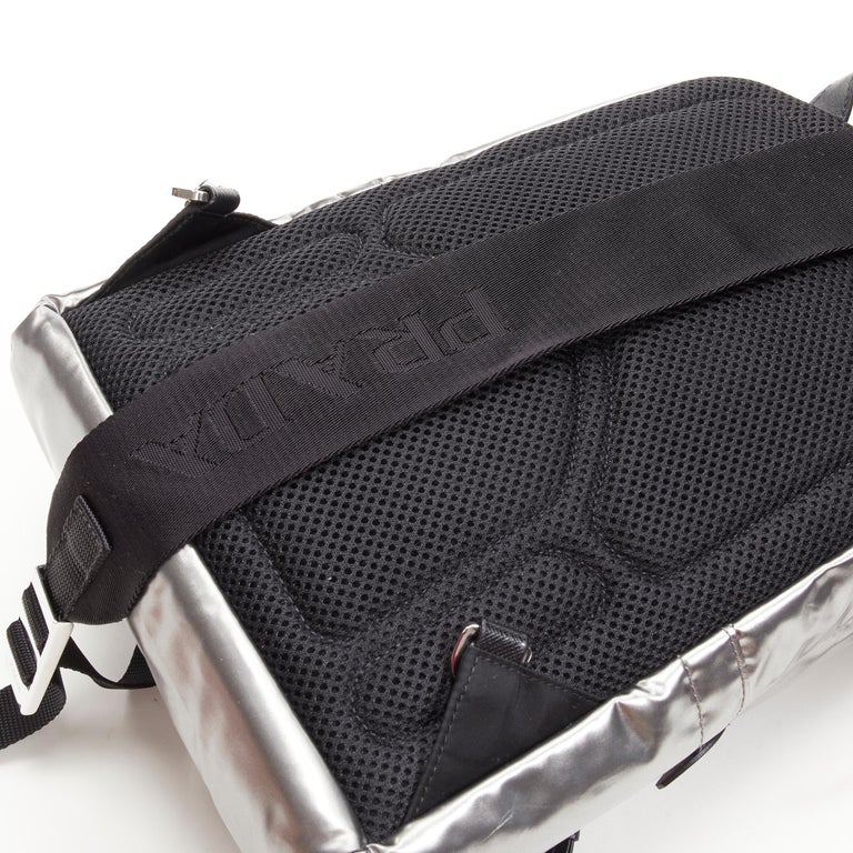 PRADA metallic silver triangle logo small sling backpack bag at 1stDibs