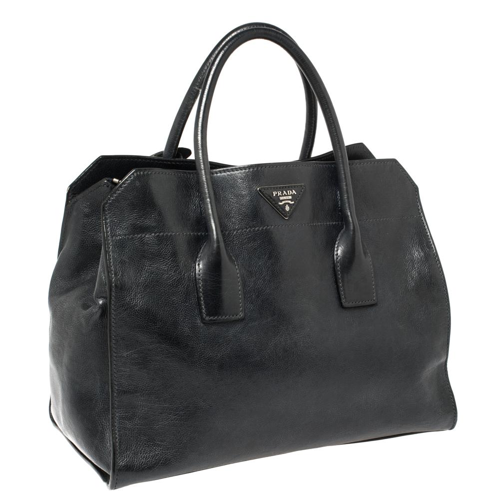 Prada Midnight Blue Glazed Leather Zip Tote For Sale at 1stDibs ...