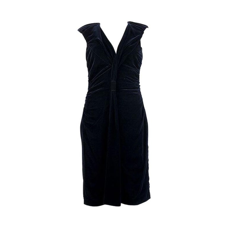 PRADA midnight blue VELVET GATHERED Sleeveless Cocktail Dress 42 at 1stDibs