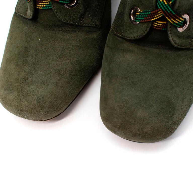 Prada Military Green Suede Lace-Up Ankle Boots For Sale at 1stDibs
