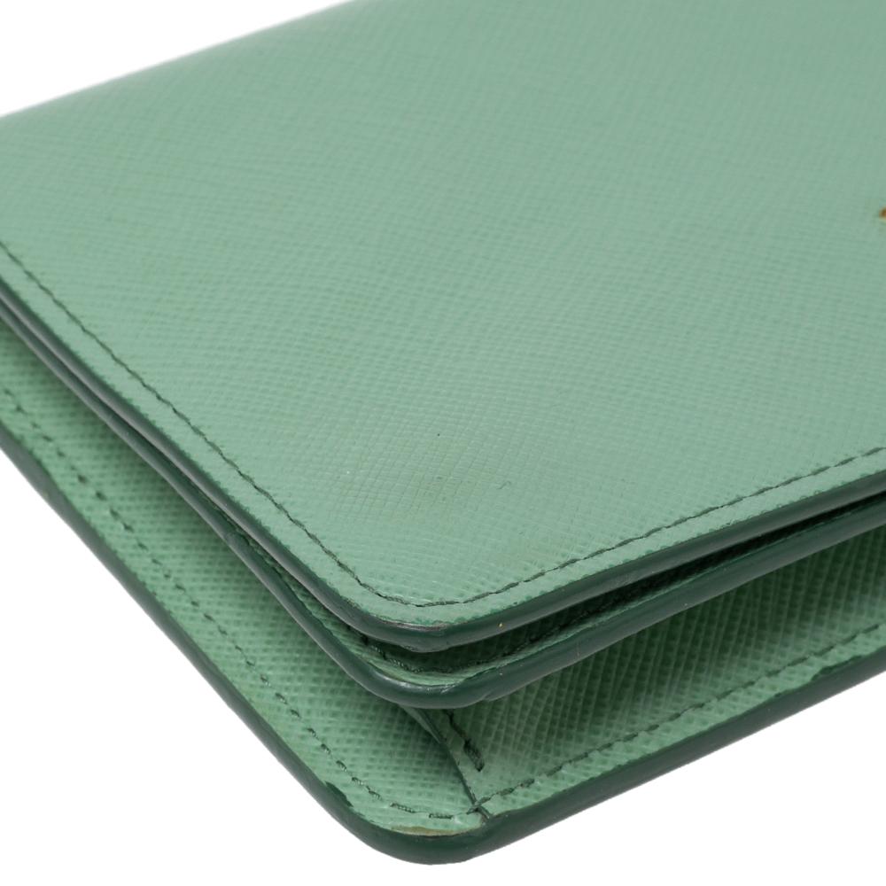 Prada Mint Green Saffiano Lux Leather Logo Flap Wallet on Chain at ...