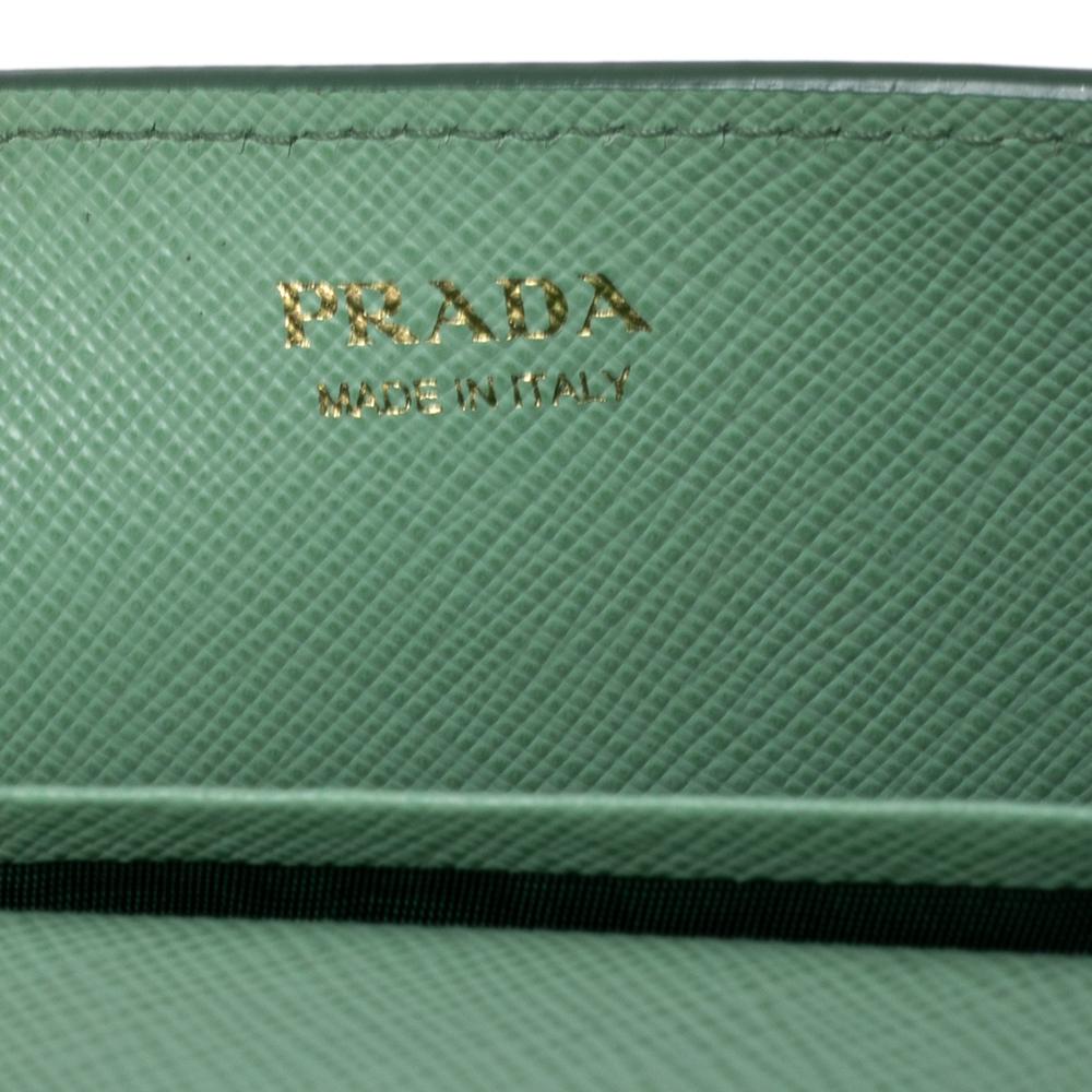 Prada Mint Green Saffiano Lux Leather Logo Flap Wallet on Chain at ...