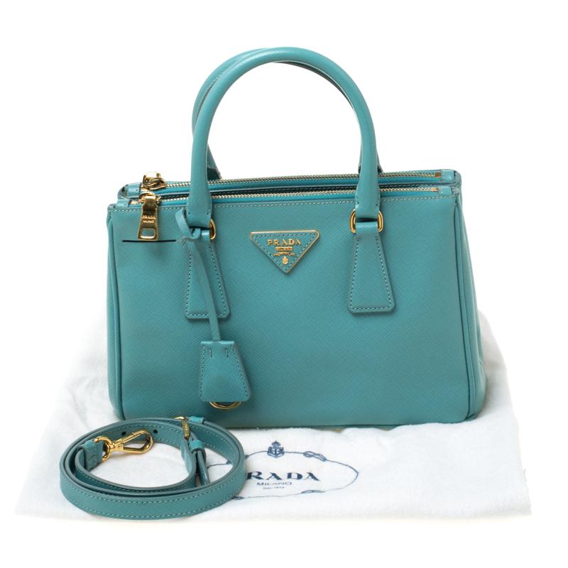 Prada Mint Green Saffiano Lux Leather Mini Double Zip Tote For Sale at ...