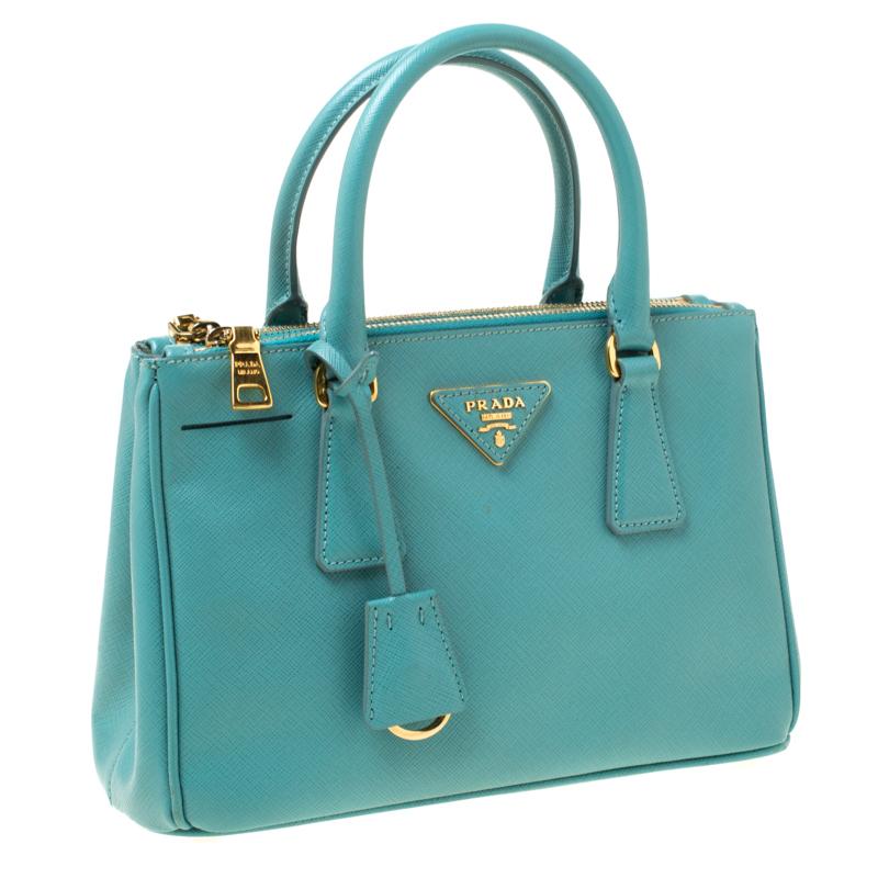 Prada Mint Green Saffiano Lux Leather Mini Double Zip Tote For Sale at ...