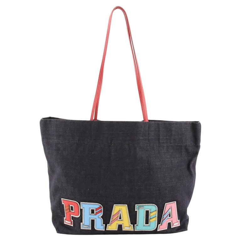 Prada Model: Logo Patches Tote Denim Medium at 1stDibs