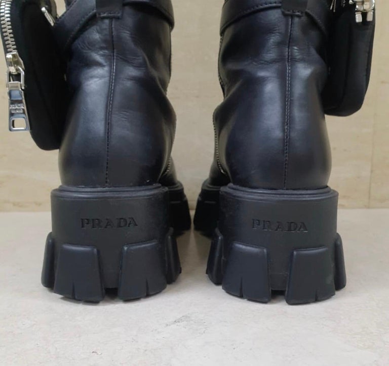 Prada Monolith Black Leather Knee-high Boots at 1stDibs
