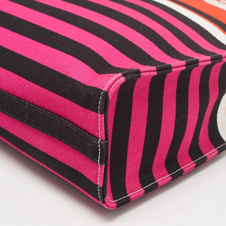 Prada Multicolor Canvas Stripe Tote For Sale at 1stDibs