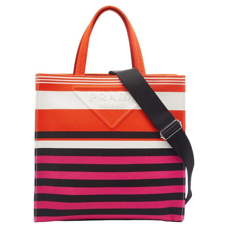 Prada Multicolor Canvas Stripe Tote For Sale at 1stDibs