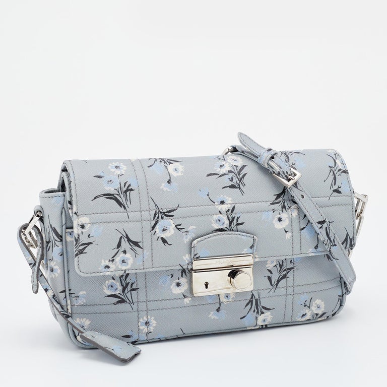 Prada Multicolor Floral Print Saffiano Leather Sound Shoulder Bag For ...