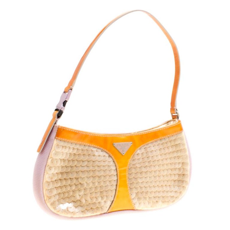 Prada Multicolor Mesh/Sequins and Leather Shoulder Bag For Sale at 1stDibs