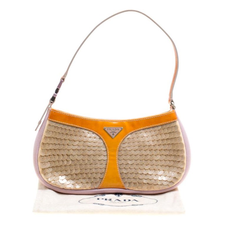 Prada Multicolor Mesh/Sequins and Leather Shoulder Bag For Sale at 1stDibs
