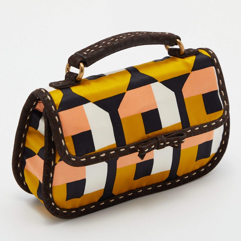 Prada Multicolor Printed Satin and Suede Pochette For Sale at 1stDibs