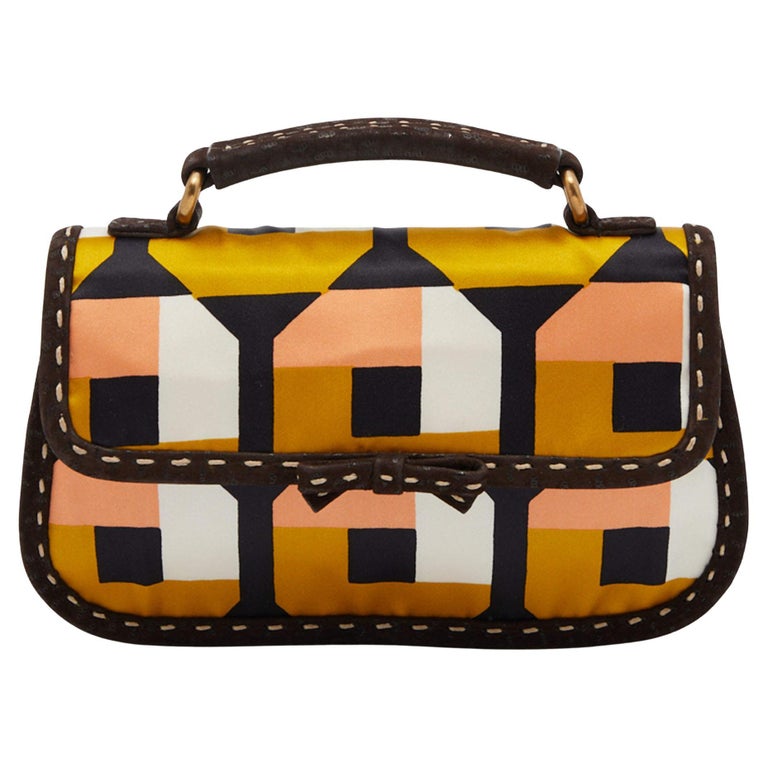 Prada Multicolor Printed Satin and Suede Pochette For Sale at 1stDibs