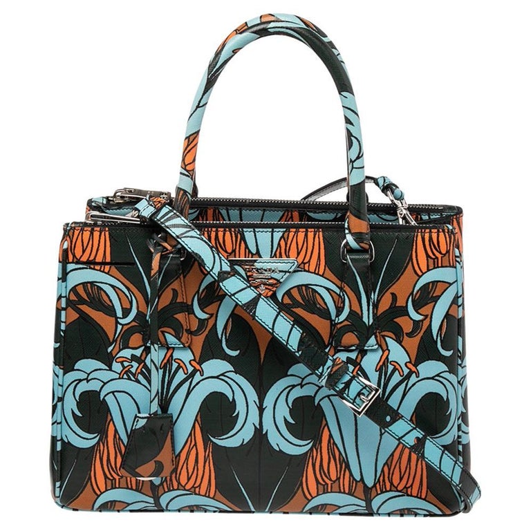Prada Multicolor Saffiano Stampa Leather Small Double Zip Tote at 1stDibs